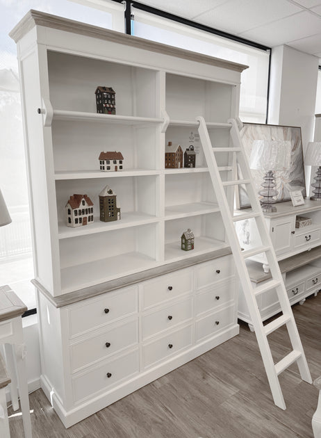 Brighton Library Unit with Ladder White - Timber Tops 160cms | Buffet ...