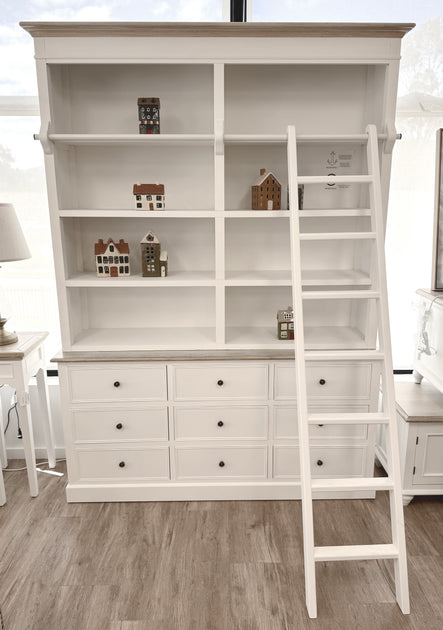 Brighton Library Unit with Ladder White - Timber Tops 160cms | Buffet ...