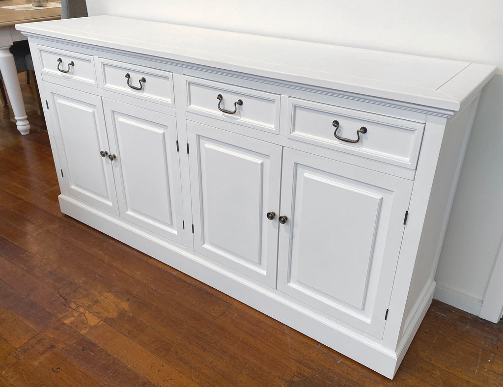 Chandon Buffet Hamptons Style 4 Drawer All White 175cm | Buffet and Hutch