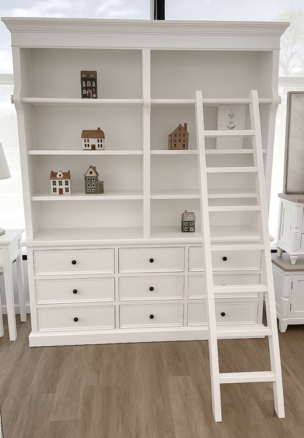Brighton Library Unit with Ladder All White 160cms | Buffet and Hutch