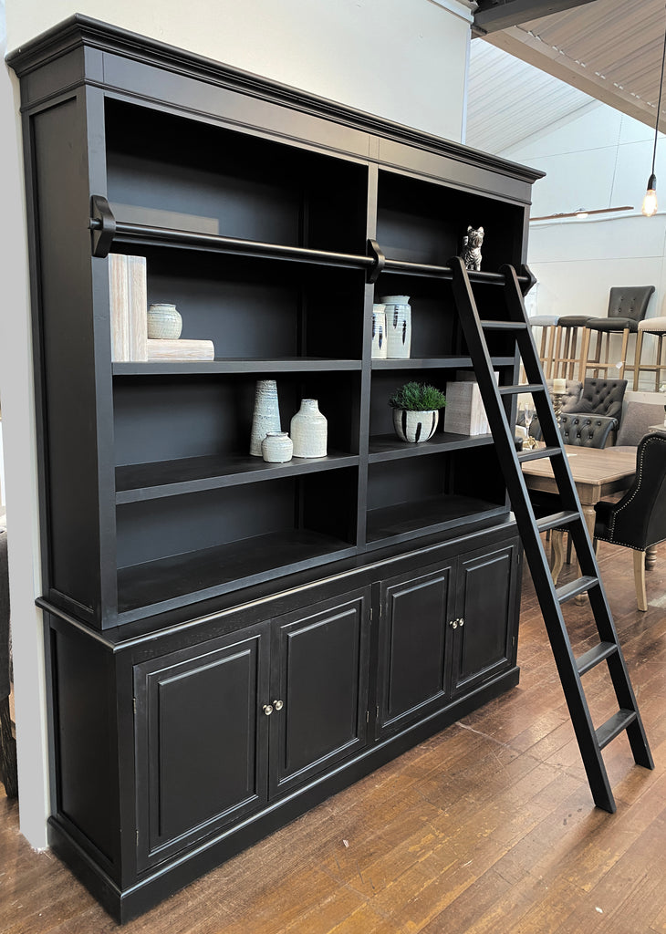Pre-order: Library Display Unit with Ladder Black 200cms | Buffet and Hutch