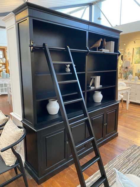 Pre-order: Library Display Unit with Ladder Black 200cms | Buffet and Hutch