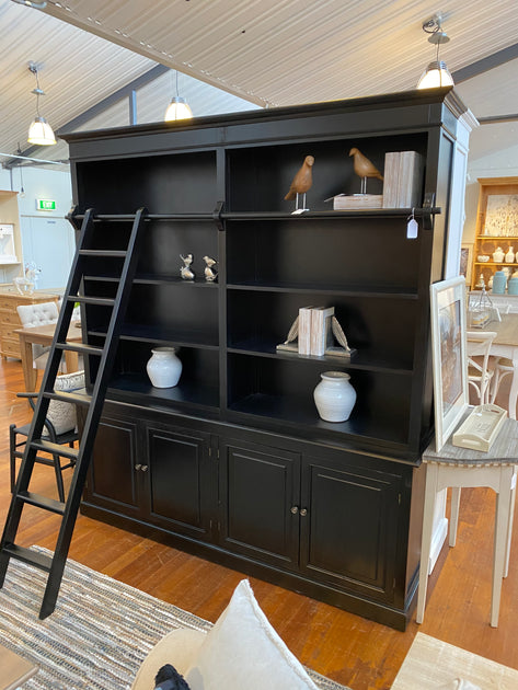 Pre-order: Library Display Unit with Ladder Black 200cms | Buffet and Hutch
