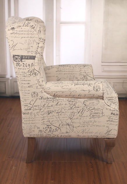 Wingback Chair French Script Linen Oak | Buffet and Hutch